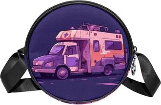 Generic Ambulance Petit sac &agrave; bandouli&egrave;re circulaire pour femme avec fermeture &eacute;clair et bretelles r&eacute;glables Style d&eacute;contract&eacute;