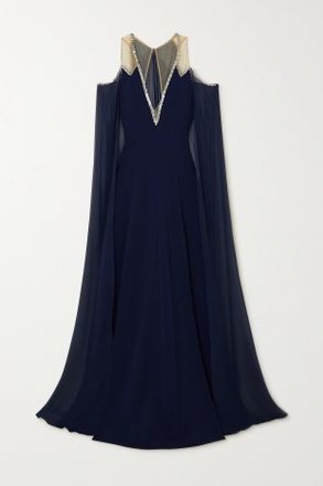 Jenny Packham Vivien Robe Aus Cr&ecirc;pe Und Chiffon Mit Cut-outs, Verzierungen Und Cape-effekt - Blau