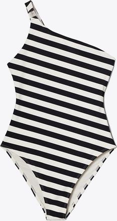 Tory Burch Damen Gestreifter One-Shoulder-Badeanzug