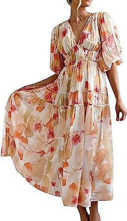 Generic Robe décontractée Sexy à col en V et imprimé Floral pour Femmes de Conception personnalisée Robe Classe (Pink, XXL)