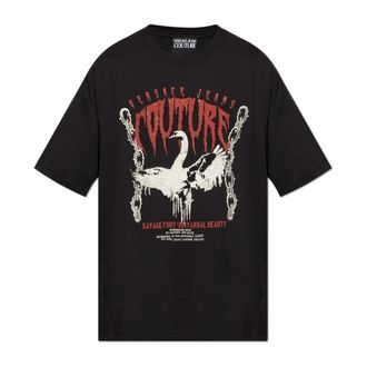Versace Jeans Couture T-Shirt mit Druck und schimmernden Pailletten - - Tops - Herren - Schwarzk - M