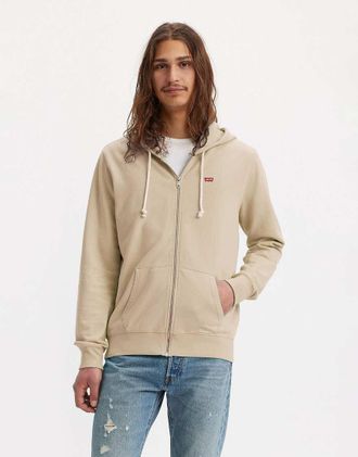 Levi's The Original Hm Fog - Kapuzenjacke aus French Terry in neutralem Farbton mit durchgehendem Rei&szlig;verschluss