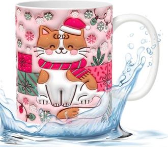 Generic Tasse en céramique, motif chat de Noël, tasse à thé, tasse à café, tasse à café expresso 350 ml pour famille,, amis, collègues