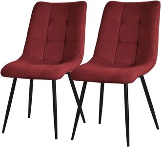 ML Design Set de 2 Chaises de Salle &agrave; Manger Rouge, avec Rev&ecirc;tement en Tissu Polyester et Pieds M&eacute;talliques Noirs, Chaises de Cuisine avec Dossier, Chaises