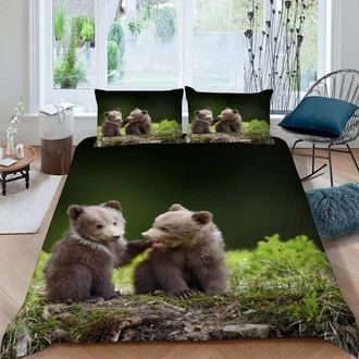 Generic B&auml;renmuster Bettw&auml;sche 140x200 B&auml;r Bettw&auml;sche Set, 3D Bettbezug Set Weich Microfaser Bettbez&uuml;ge 3 Teilig Tiere Wendebettw&auml;sche f&uuml;r Kinder Erwachsene m