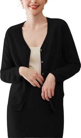 Generic Pull en cachemire doux &agrave; col en V pour femme - Cardigan en tricot - 100 % cachemire, Noir/blanc, XS
