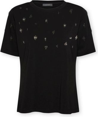 Elena Miro Femme, Tops, Noir, Taille: 48 FR T-shirt en coton avec broderie
