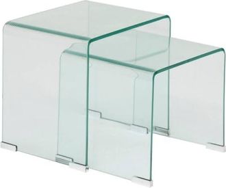 Atmosphera Atmosphera - Tables Gigognes Embo&icirc;tables Lenia, Lot de 2 - Verre Tremp&eacute; Transparent, Pieds Chrom&eacute;s, L 51 x H 47 cm - pour Salon, S&eacute;jour, Entr&eacute;e