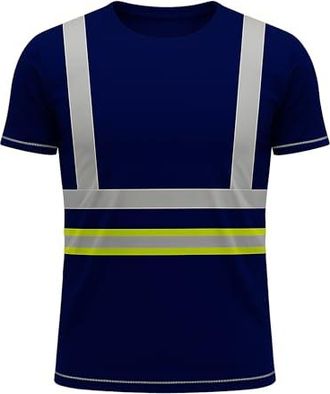 Noroze T-Shirt Haute visibilité pour Homme avec Bande réfléchissante - Manteau de sécurité Respirant et léger - Col Rond et Manches Courtes (XXL, Style 3: Ve