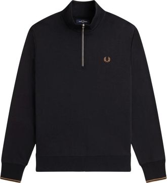 Fred Perry Homme, Sweatshirts et sweats &agrave; capuche, Noir, Taille: 2XL Half Zip Contrast Sweat