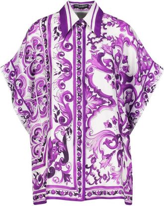 Dolce & Gabbana Damen Seidenbluse aus Twill mit Majolika-Print