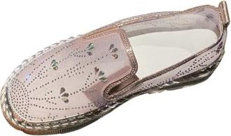Generic Mocassins de marche en maille respirante &agrave; bout rond tendance avec strass et semelle &eacute;paisse pour femme - Chaussures plates d&eacute;t&eacute; et dext&eacute;rieur, rose, 