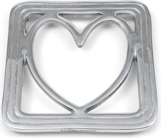 Riviera Maison Topfuntersetzer Silber, Hitzebest&auml;ndig, Untersetzer f&uuml;r Pfannen - Lovely Heart Untersetzer Quadratisch mit Herz - Aluminium - Handgefertigt - (LxBxH) 