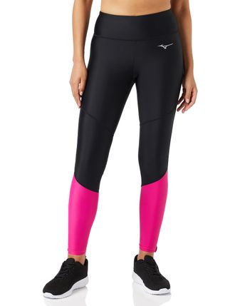 Mizuno Damen Core Lange Tight Trainingshose, Damen, Trainingshose, J2GB120198, Schwarz/Pink Pfau, S Slim
