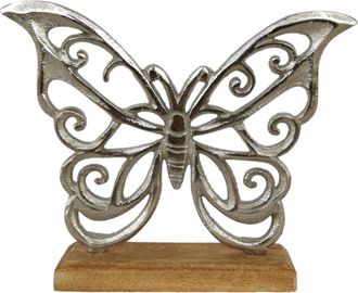 Goldbach Schmetterling aus Aluminium auf Holzsockel 19,5cm groß Alu Natur Skulptur Geschenk Metall