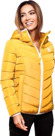 Navahoo Damen Jacke Steppjacke &Uuml;bergangsjacke gesteppt Stepp Herbst B675 [B675-Elv-Gelb-Gr.S]