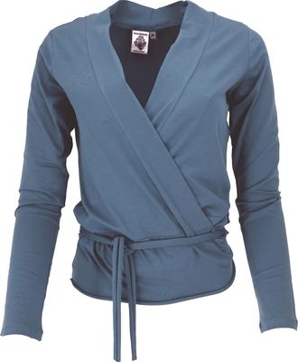 Guru Shop Wickelshirt, Yogashirt, Langarmshirt in Bio-Qualit&auml;t - Orion Blau, Damen, Baumwolle, Size:XL