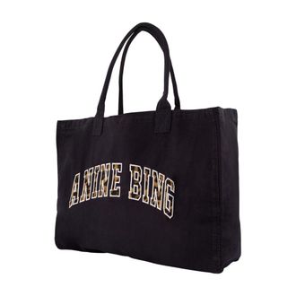 Anine Bing Womens Leo Shopper Bag - Anine Bing Cotton Black Totes-Shopping-Bags