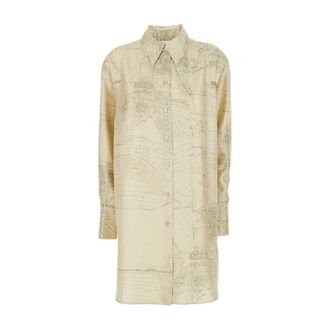 R&oacute;he Femme, Robes, Beige, Taille: 40 FR Chemise oversize en soie ray&eacute;e