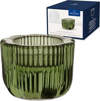 Villeroy & Boch Fleur Bleu Kerzenst&auml;nder 2-in-1, Sp&uuml;lmaschinenfest, Glas-Kerzenhalter in Gr&uuml;n F&uuml;r Teelichter und Stumpenkerzen/Stabkerzen, Handgefertigt, Deko Wohnung
