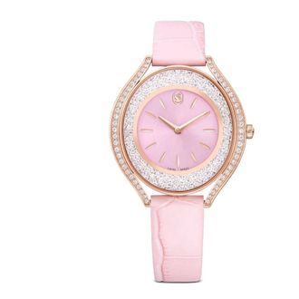 Swarovski Femme, Accessoires, Rose, Taille: ONE Size Montre &agrave; Bracelet en Cuir Orn&eacute;e de Cristaux