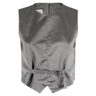 Maison Margiela Graues Satin &auml;rmelloses Rei&szlig;verschluss-Top - - Tops - Damen - Grau - S