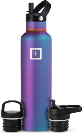 Iron Flask Edelstahl Trinkflasche mit 3 Deckel - Auslaufsicher Thermosflasche - Metall Wasserflasche Doppelwandig Isoliert BPA-freie fur Sport Schule Fitness Cam