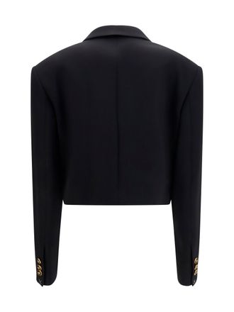 Versace Womens Cropped Wool Blazer Black Blazers & Vests