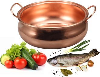 Generic Suppentopf aus Kupfer, handgefertigt, Kupfer, f&uuml;r Gas- und Induktionsherde, 24 cm