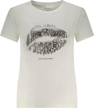 Pepe Jeans London Femme, Tops, Blanc, Taille: 40 FR Bianco Cotton T-Shirt