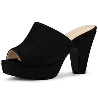 Allegra K Sandales à talons épais et bout ouvert pour femme, Noir, 38 EU