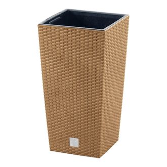 Prosperplast Blumentopf Ocker mit Beh&auml;lter, Kollektion Rato Square Eco, 20 x 20 x 37,6 cm, Fassungsverm&ouml;gen 5 l
