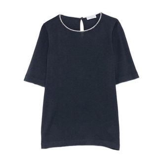 Brunello Cucinelli Monili-Besatz Kaschmir-Oberteil - - Tops - Damen - Blau - XS