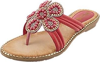 Generic Sandales compens&eacute;es pour femme avec perles et ornements floraux - Sandales en cuir - Sandales confortables - Chaussures de plage antid&eacute;rapantes - Chau