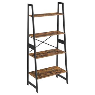 Vasagle Bücherregal, Leiterregal, Standregal mit 4 Ebenen, Gestell aus Bambus, einfache Montage, für Wohnzimmer, Schlafzimmer, Küche, vintagebraun-schwarz BCB