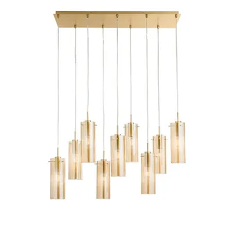 Luce-Ambiente-Design Magic suspension in Gold Metal With Nine Amber Glass Diffusers