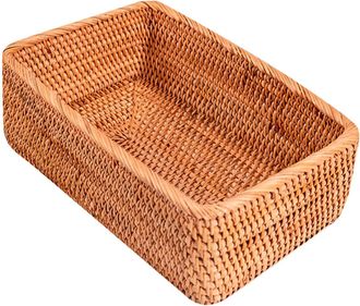 Cabilock Handgewebter Rattan Aufbewahrungskorb Rechteckig Mittelgroß Multifunktionaler Desktop Organizer für Snacks Haushaltswaren Natürlicher Flechtkorb für O