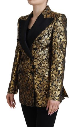 Dolce & Gabbana Womens Black Gold Jacquard Coat Blazer Jacket Polyester Clothing