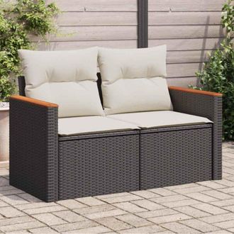 vidaXL Canap&eacute; de jardin avec coussins 2 places noir r&eacute;sine tress&eacute;e