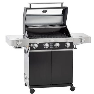 R&ouml;sle Gasgrill BBQ-Station VIDERO G4-S Schwarz, Grill mit 4 Edelstahlbrennern, extra Primezone und Seitenbrenner, klappbare Seitentische, VARIO+, pulverbesc