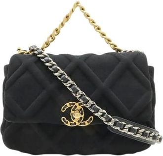 Chanel Pre-owned 19 Matelass&eacute; Chain Bag Cotton Jersey - Femme - Pre-owned - Noir - Taille: ONE Size
