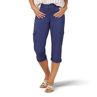 Lee Austyn Pantacourt Cargo avec Taille en Tricot pour Femme, Coupe décontractée, Bleu Clair, 40