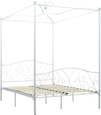 tidyard Himmelbett Bett Bettgestell Doppelbett Metallbett Bettrahmen Lattenrost Schlafzimmerbett Schlafzimmerm&ouml;bel Ehebett Wei&szlig; 140 x 200 cm (B x L),Metall + 