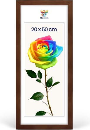 MG Design Bilderrahmen 20 x 50 cm - Posterrahmen mit Braun Holzrahmen (Echtholz) und bruchsicherem Acrylglas, Hoch & Quer mit stabiler Wandaufh&auml;ngung