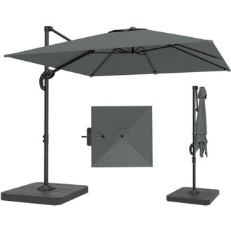 OUTSUNNY Parasol d&eacute;port&eacute; - parasol de jardin ext&eacute;rieur - Outsunny - pied et dalles lestage - m&acirc;t aluminium et rotatif 360&deg; par p&eacute;dale - gris