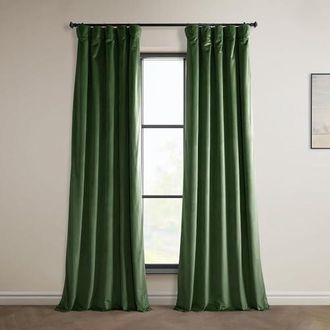 Half Price Drapes Heritage-Samtvorhänge in Plüschqualität, Raumverdunkelungsvorhänge für Schlafzimmer und Wohnzimmer, 127 x 213,4 cm (B x L), 1 Vorhang, Edengrün