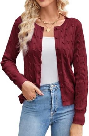 Grace Karin Femme Cardigan Tricoté à Câble Manches Longues Col Rond Boutonné Confortable Élasticité Élevée Viscose Polyester