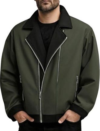 Generic Veste l&eacute;g&egrave;re en V pour homme - Avec fermeture &eacute;clair - Col rabattu - Sans capuche - Coupe ajust&eacute;e - Veste de loisirs moderne - Streetwear - Veste dext