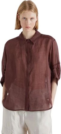 Meimeij Femme, Blouses et Chemises, Brun, Taille: 38 FR Camicia di Linea Dritta Riprese sulle Maniche