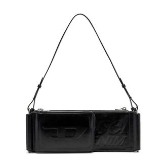 Diesel Femme, Sacs, Noir, Taille: ONE Size Sac bandouli&egrave;re en cuir avec logo en relief